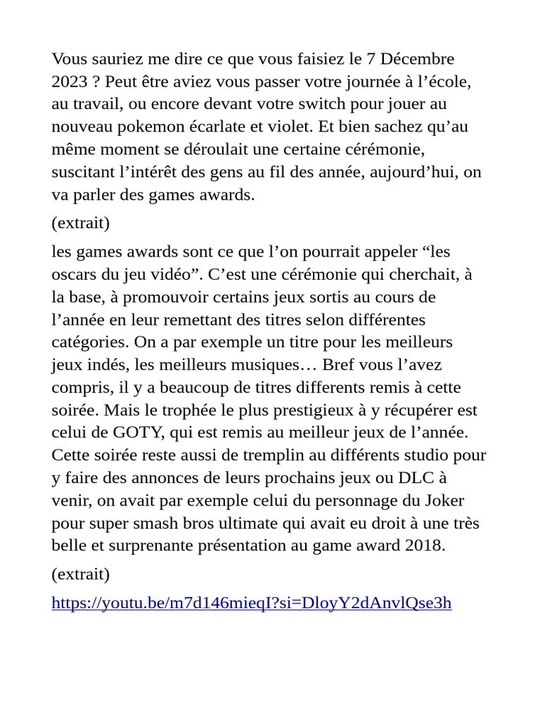 Les Game Awards : Évolution et Impact | PDF | Gaming | Divertissement