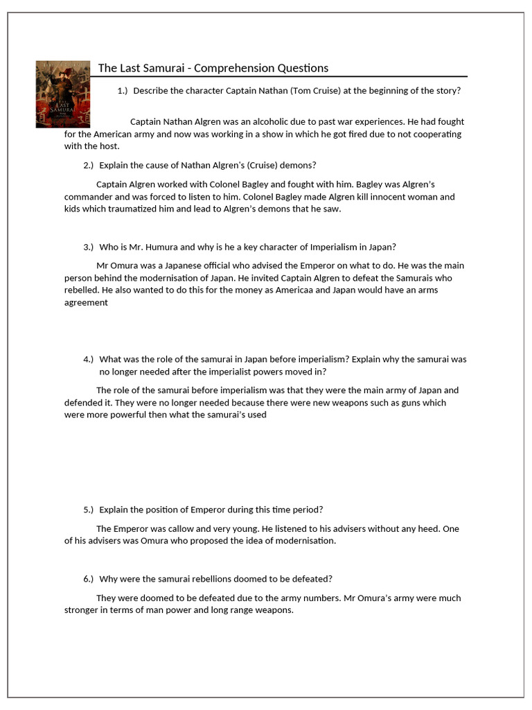 Student Handout Comprehension Questions | PDF
