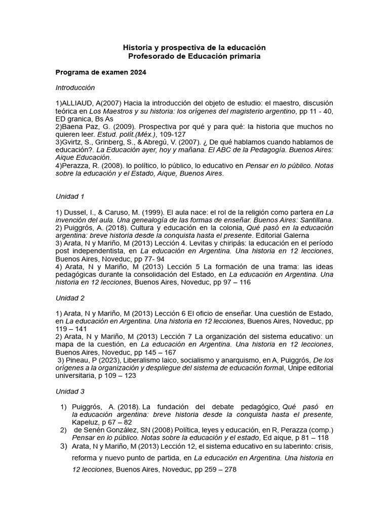 Programa de Examen Regulares 2024 Primaria | PDF