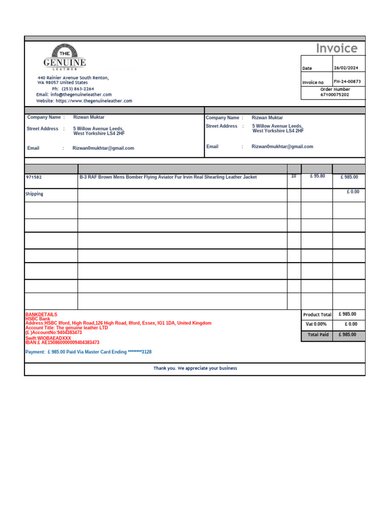 Thegenuineleather 4th Invoice. | PDF | Payments