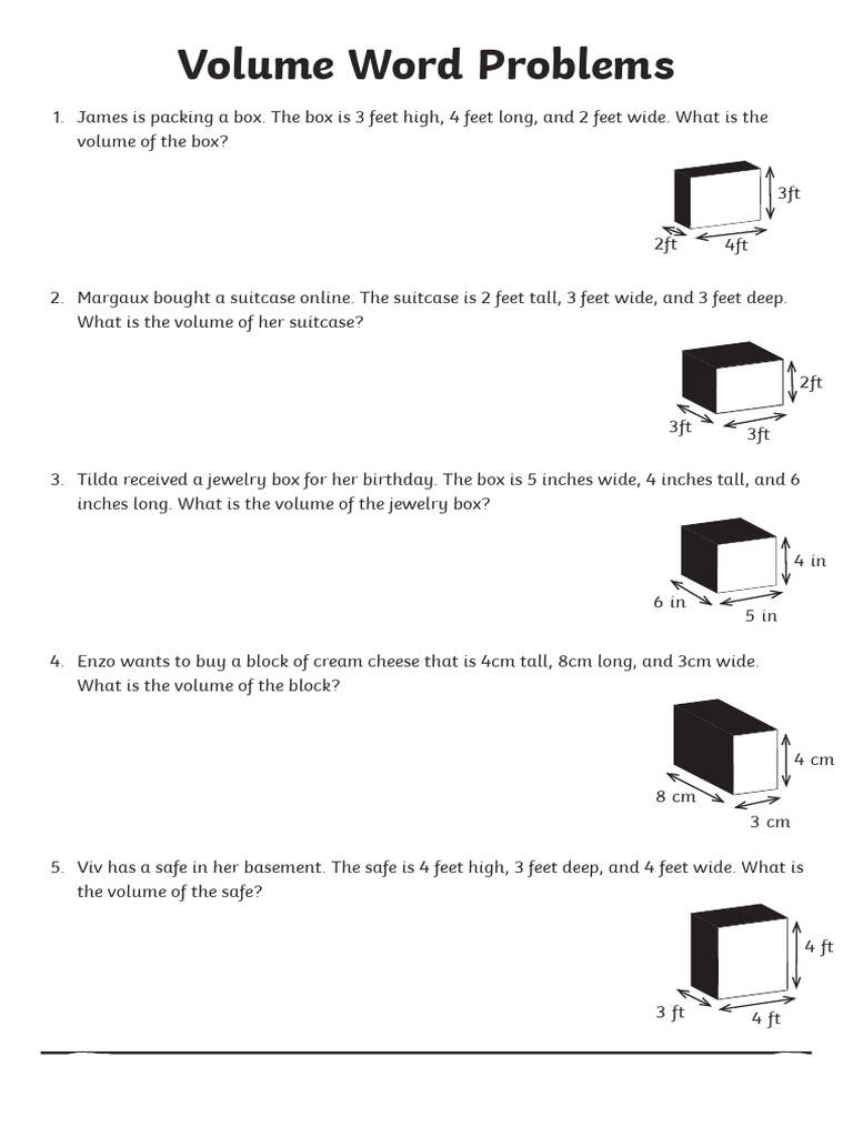 Volume Worksheet 1 | PDF | Foot (Unit) | Quantity
