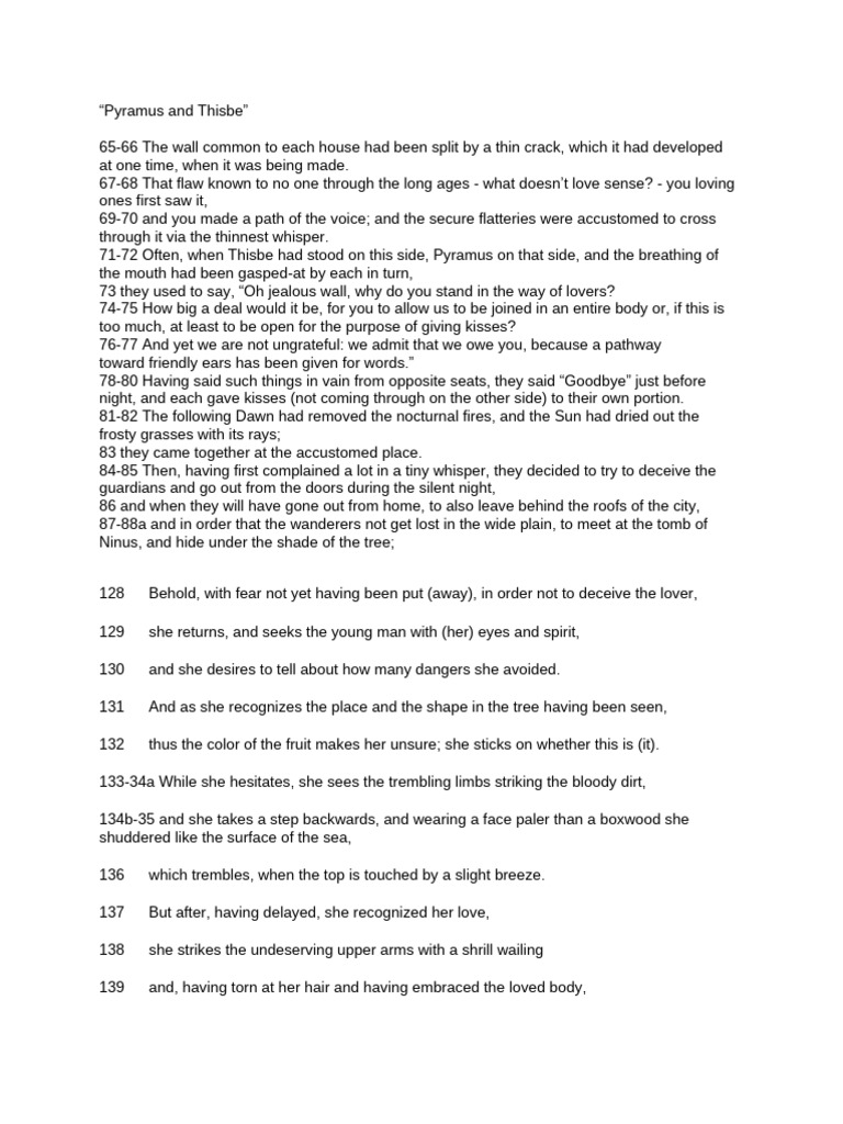 Pyramus and Thisbe: A Tragic Love Story | PDF