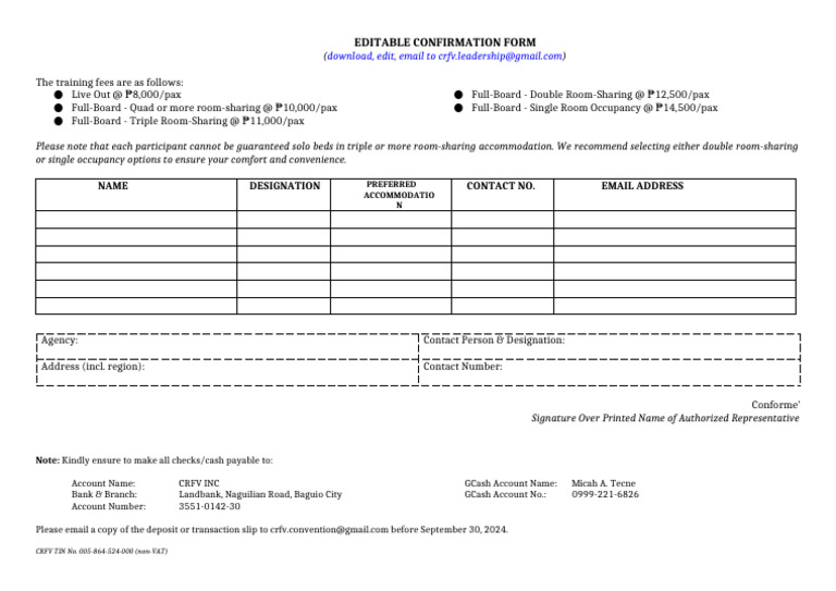 00 Editable Confirmation Form | PDF