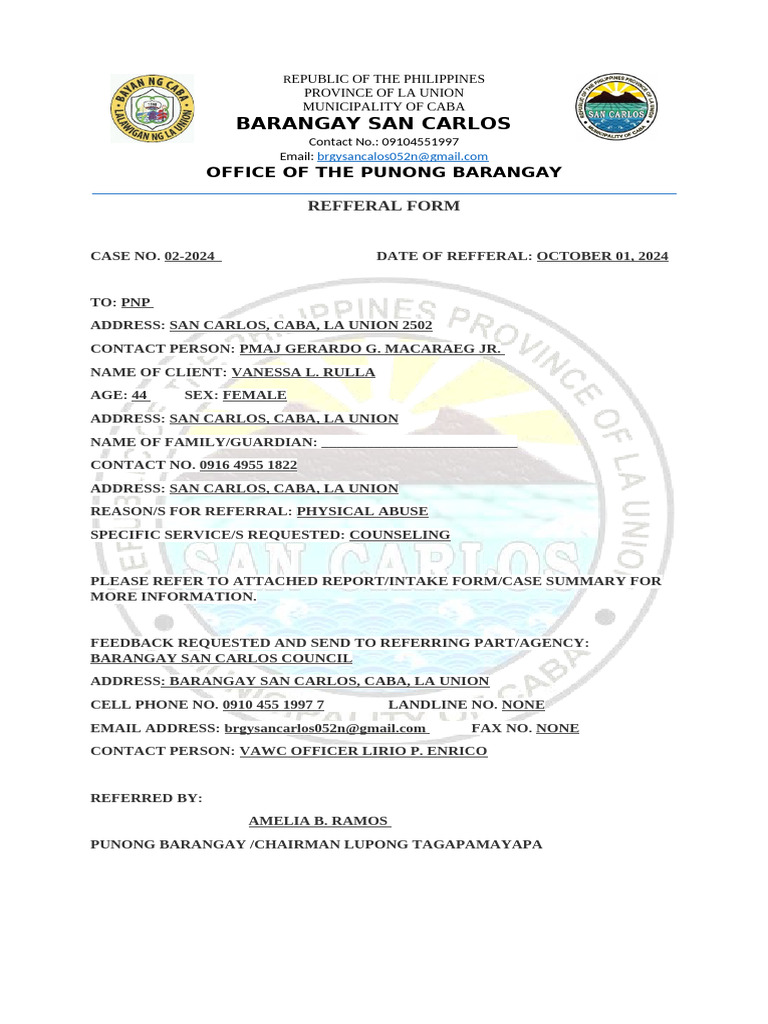 Vawc Refferal Form | PDF