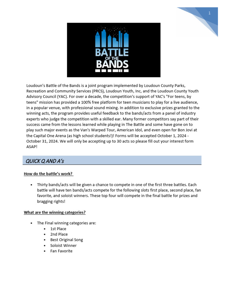 Battle of The Bands Program Overview and Policies 2024-2025 | PDF ...