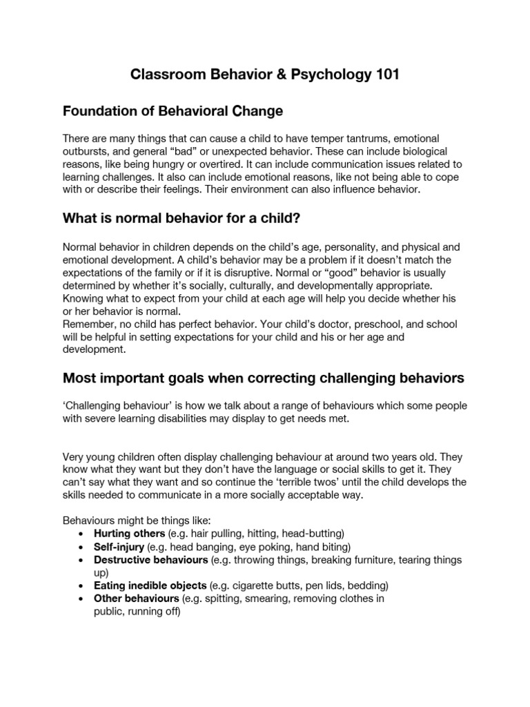 Classroom Behavior Psychology 101 | PDF | Behavior | Emotional Self ...