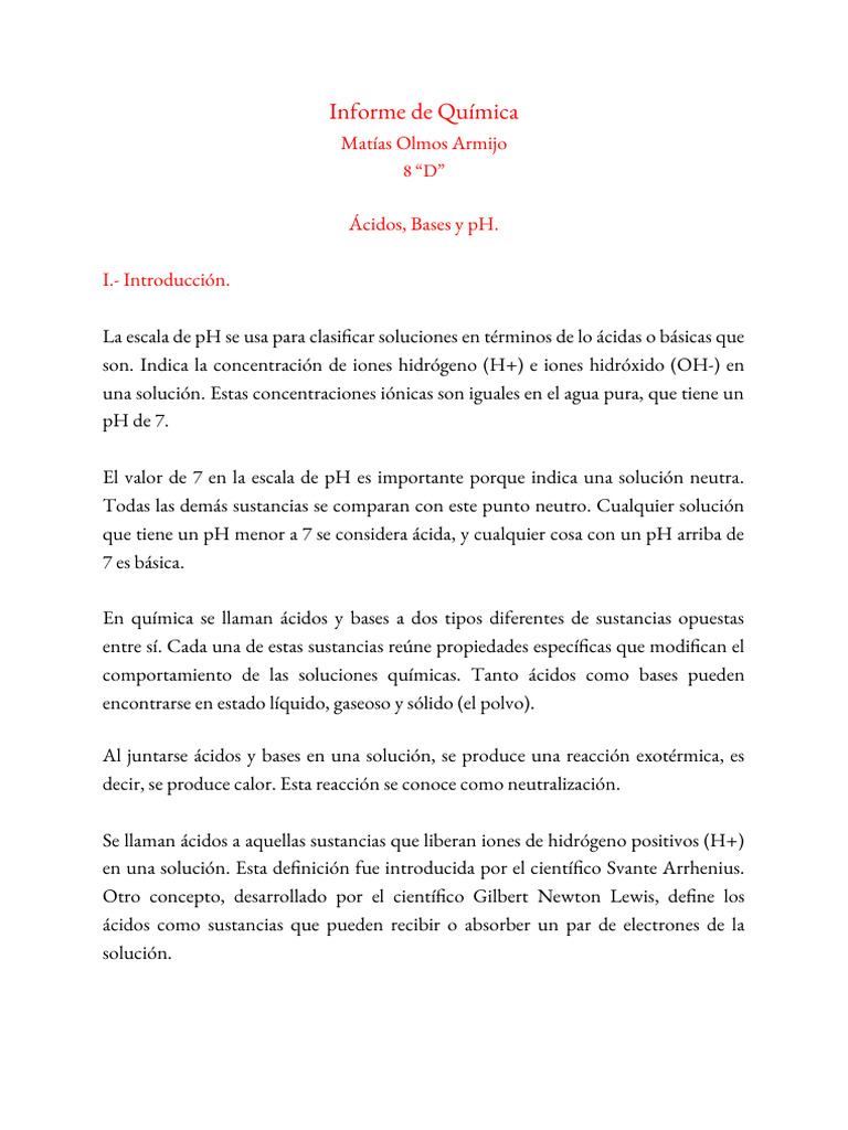 Informe de Química | PDF | Ácido | Ph