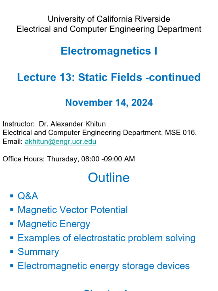 Lecture 13+Static+Fields+2 | PDF | Capacitor | Magnetic Field