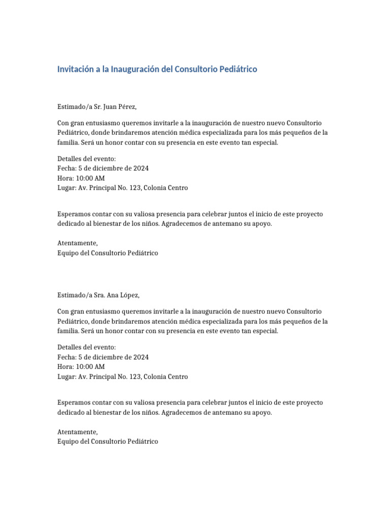 Invitaciones Inauguracion Consultorio Pediatrico | PDF