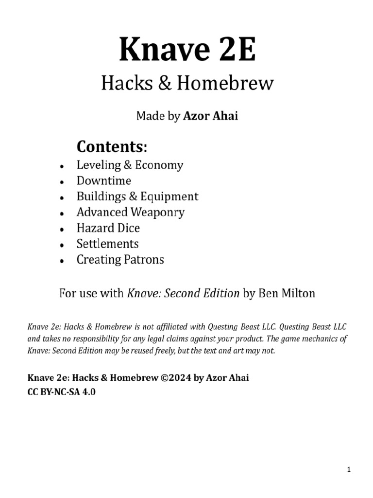 Knave 2E Hacks & Homebrew | PDF | Cost Of Living