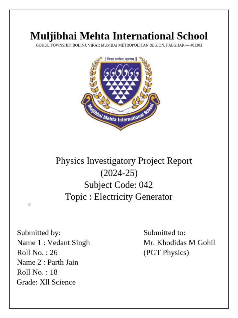 Physics Project Class 12th | PDF | Electromagnetic Induction | Electric ...