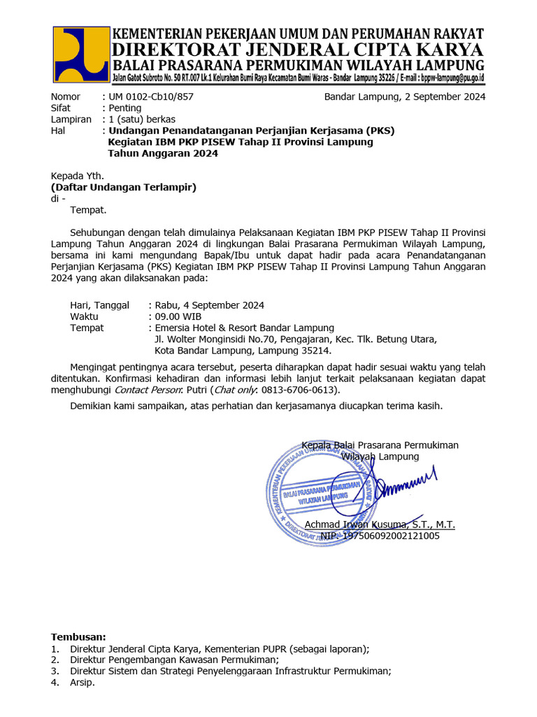 Undangan PKS IBM PKP PISEW Lampung 2024 | PDF