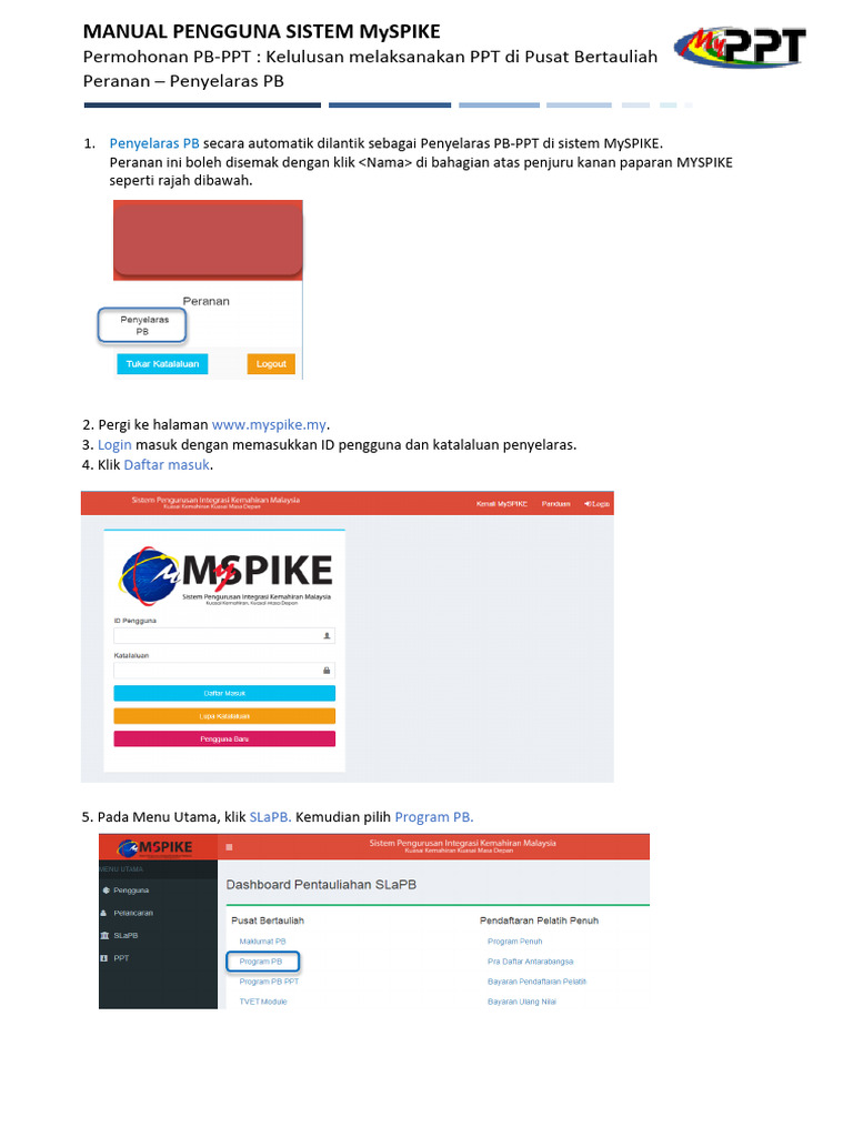 Manual Pengguna MySPIKE - Permohonan PB | PDF
