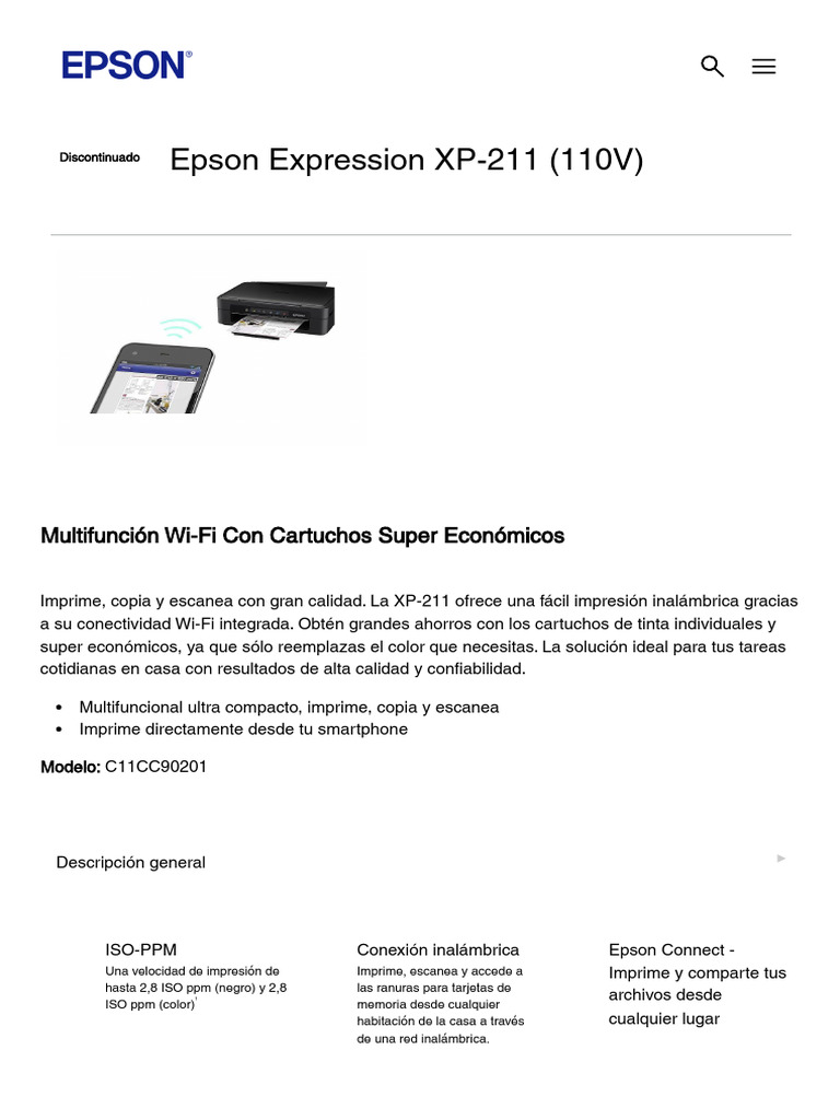 Impresora Epson XP-211: Multifuncional Wi-Fi | PDF | Escáner de imagen ...