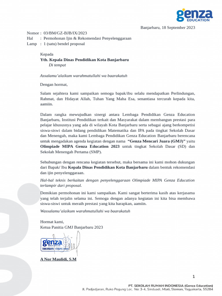 Surat Dan Proposal Kepala Dinas | PDF