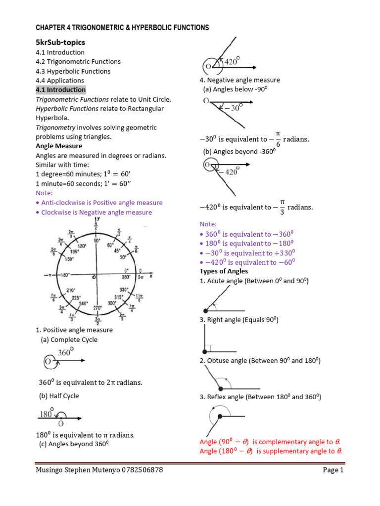 Chap4 Trig & Hyp FNS 10-03-22 | PDF | Trigonometric Functions ...