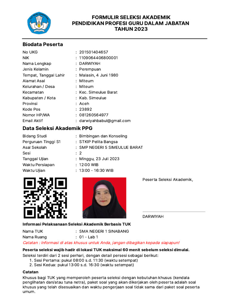 Kartu Ujian PPG Mamak | PDF