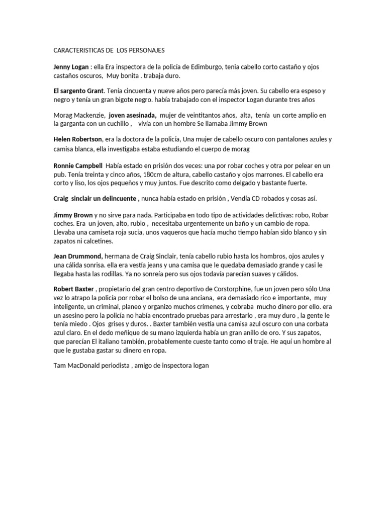 Caracteristicas de Los Personajes | PDF