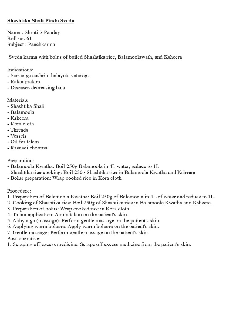 Shashtika Shali Pinda Sweda | PDF | Relaxation (Psychology) | Fibromyalgia