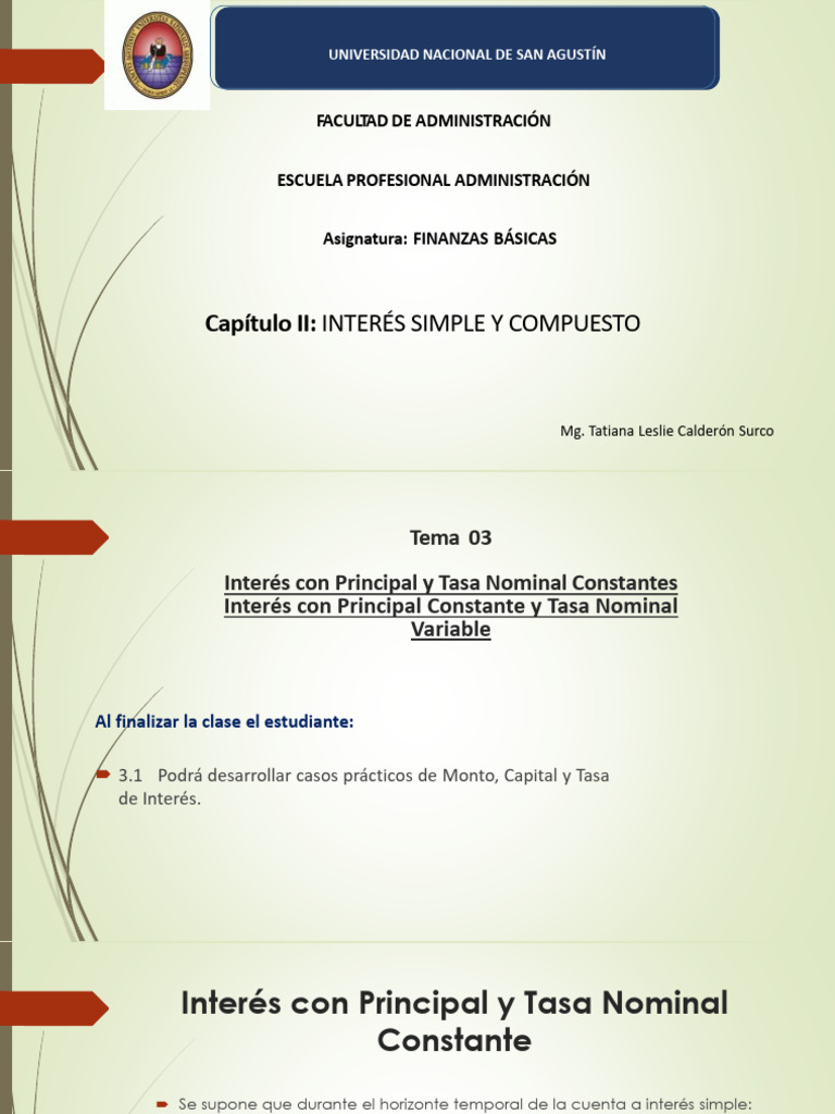 SESIÓN 3 - Interés Con Principal y Tasa Nominal Constante y Variable ...