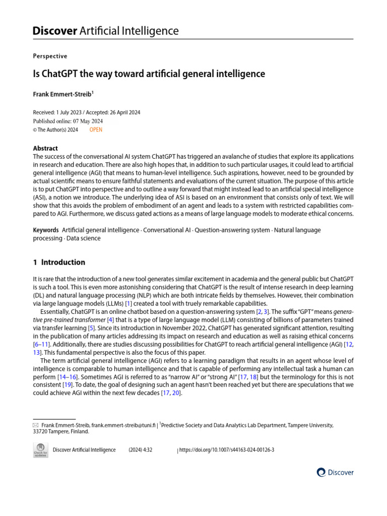 ChatGPT's Path to Artificial Special Intelligence | PDF | Embodied ...
