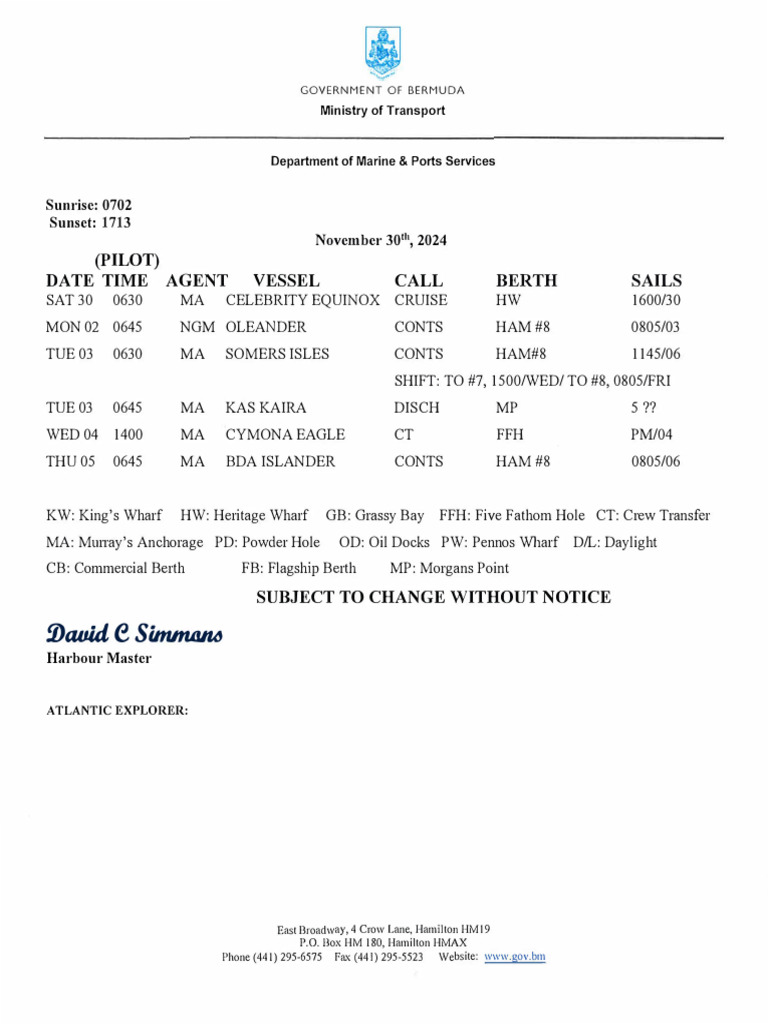 Weekly Shipping November 30 2024 Pdf