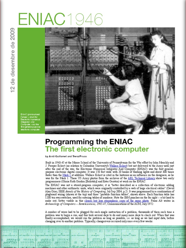 Programming The Eniac The Development Of Programming Methods For The First Electronic General 