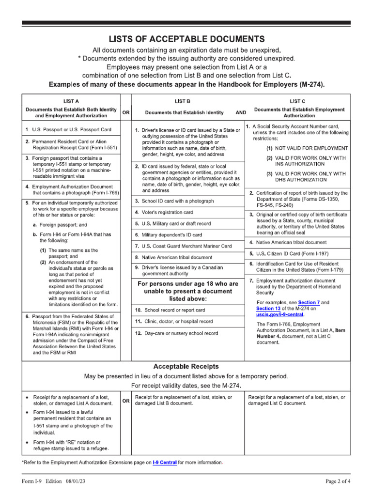 List of Acceptable Documents | PDF List of Acceptable Documents | PDF