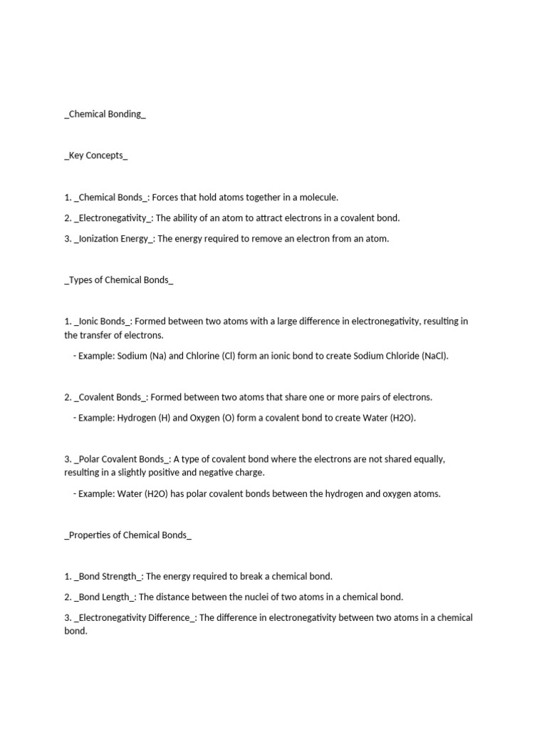 Chemical Bonding Basics Guide | PDF