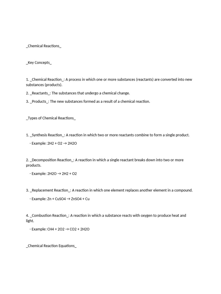 Chemical Reactions Overview for Grade 9 | PDF