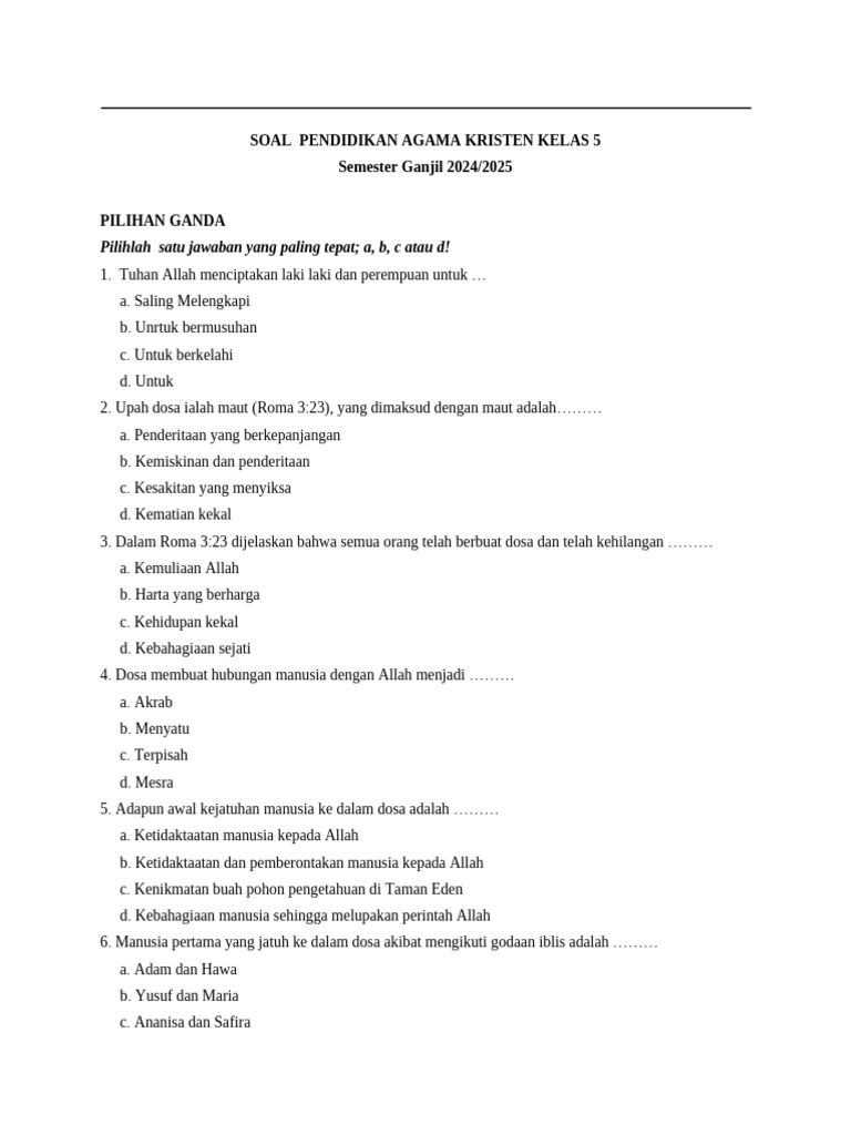 Soal Agama Kelas 5 2024 | PDF
