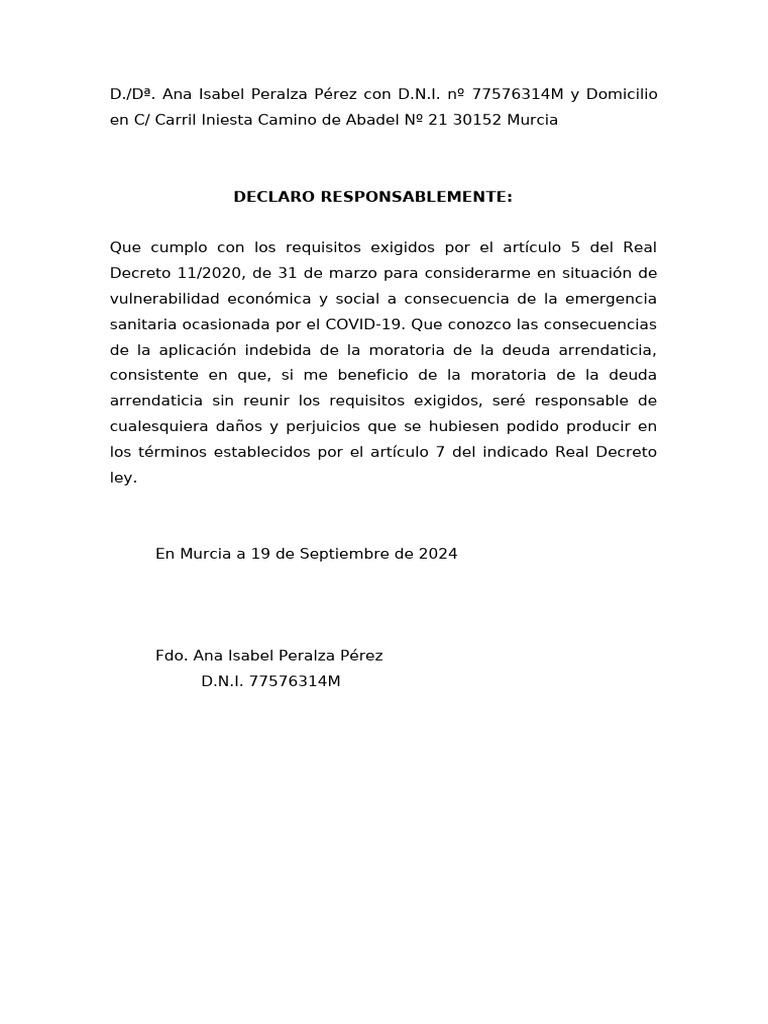 Declaración Responsable | PDF