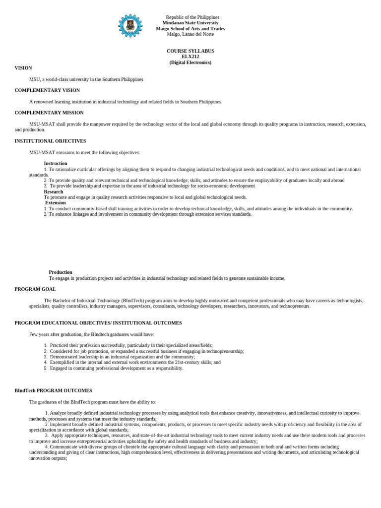 Digital Electronics Course Syllabus | PDF | Digital Electronics | Logic ...