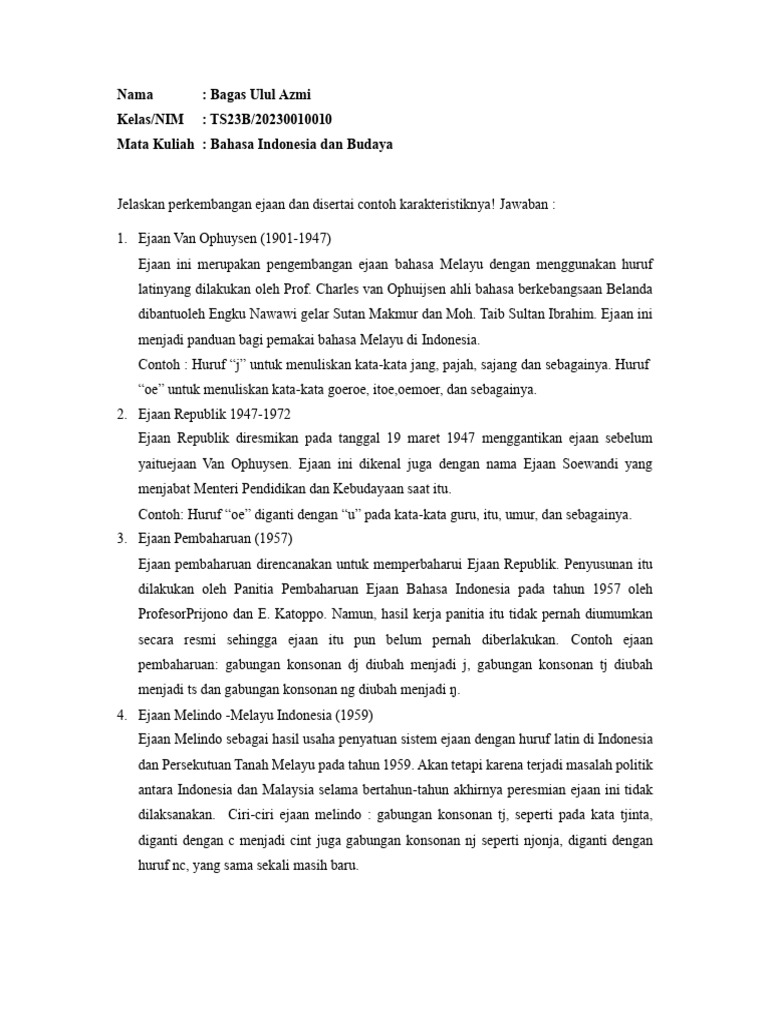 3 Bahasa Indonesia Dan Budaya - Bagas Ulul Azmi - ts23b | PDF