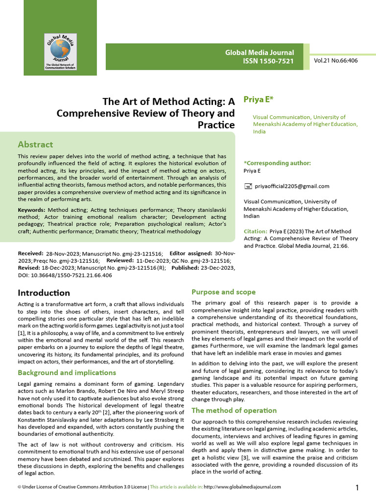 The Art of Method Acting A Comprehensive Review of Theory and Practice ...
