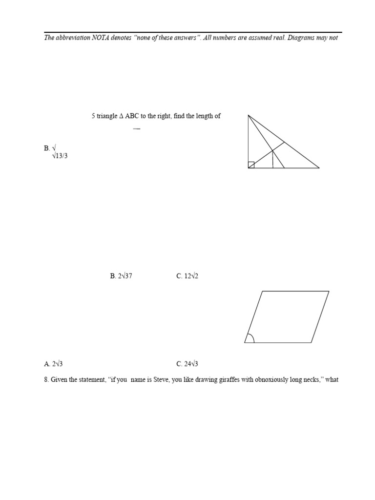 7520 T - Geometry Individual January Regional 2012 3 | PDF | Triangle ...