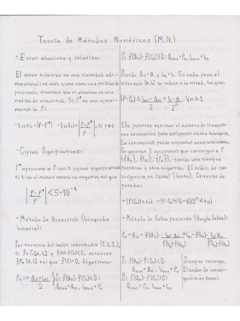 Resumen - Teoría - de - Métodos - Numéricos | PDF