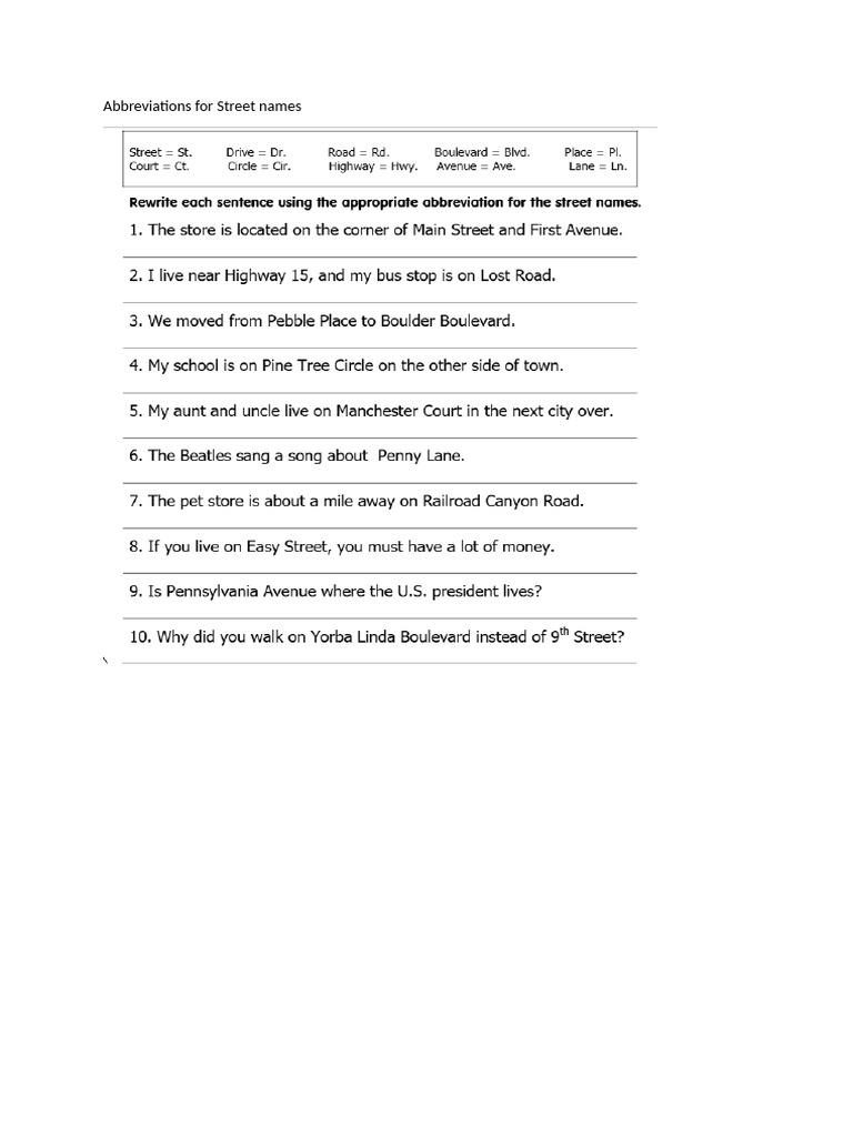 Abbreviations For Street Names | PDF