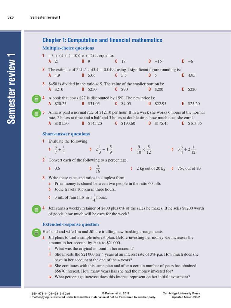 Financial Mathematics Review Questions | PDF | Area | Equations