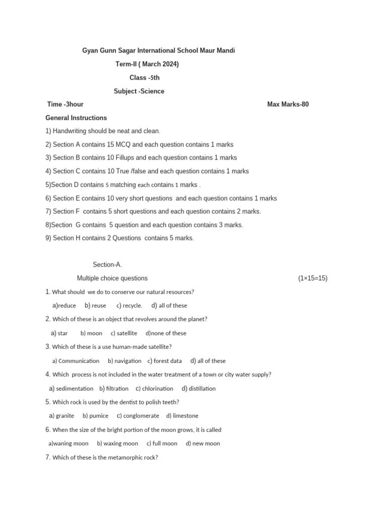 5th Science Set - A | PDF | Atmosphere Of Earth | Atmosphere