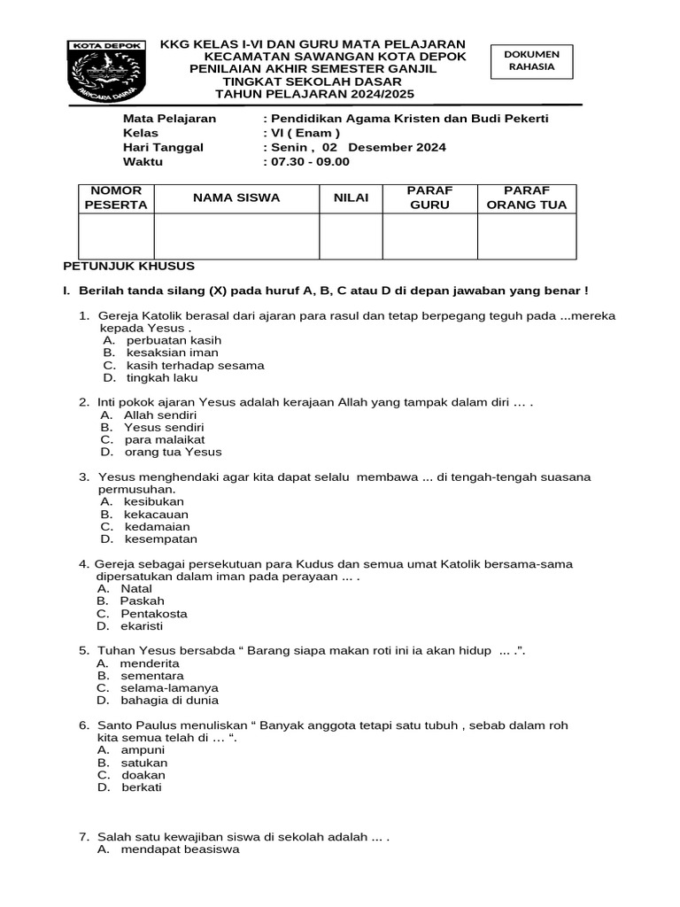 Naskah KLS 6 Katolik | PDF