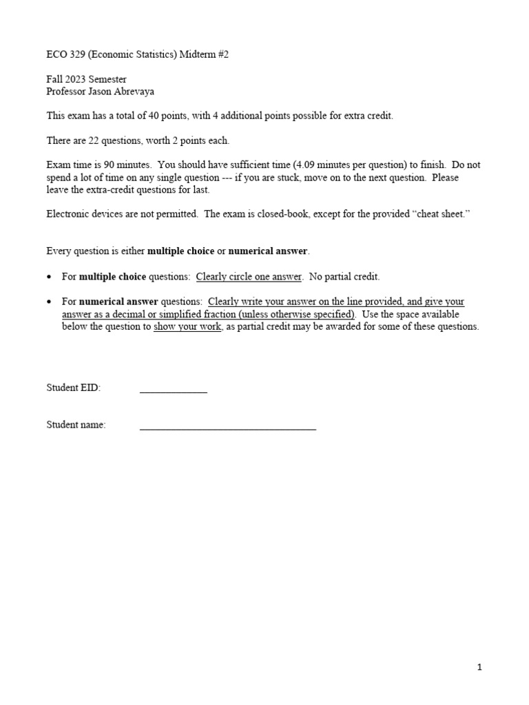 Midterm2 Fall2023 Version2 Solutions | PDF | Standard Deviation | Probability Distribution