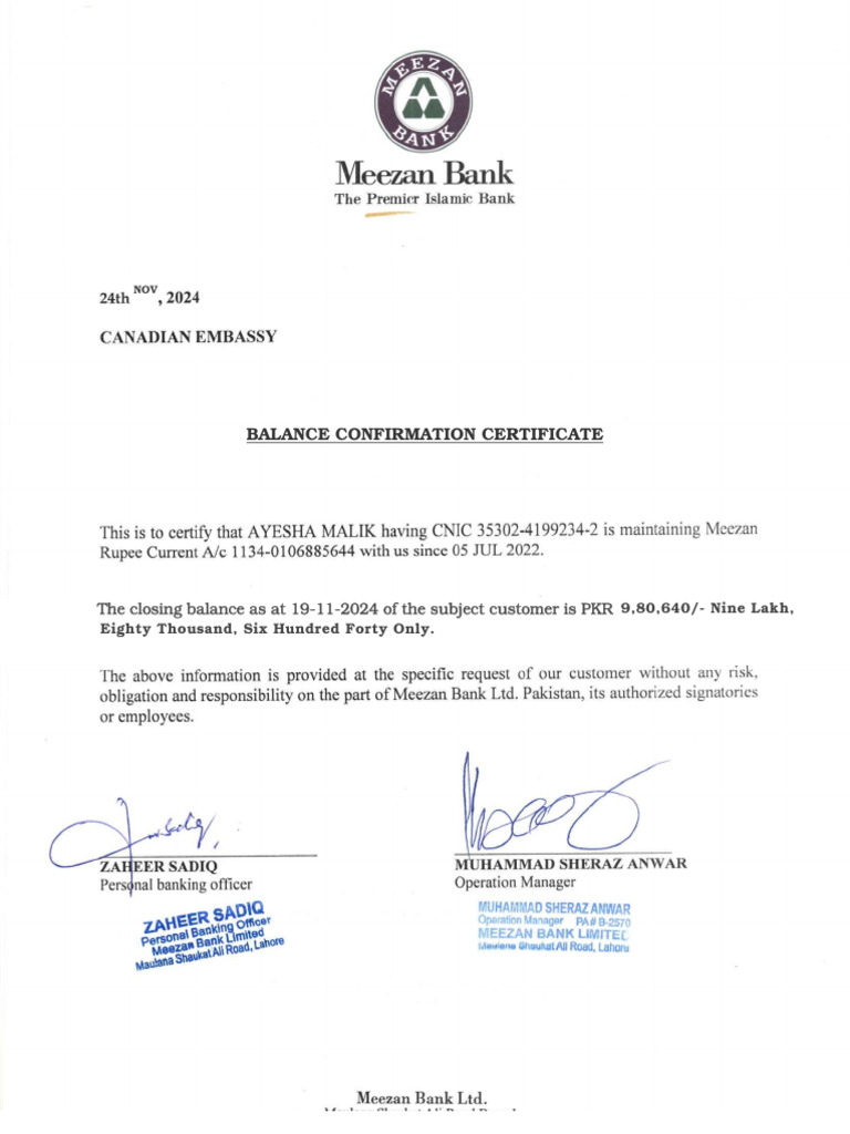 Balance Confirmation Certificate - Nov 2024 | PDF