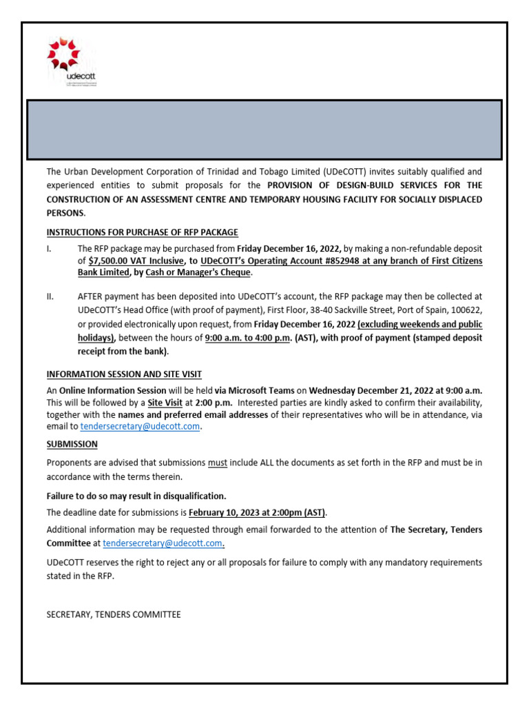The Urban Development Corporation of Trinidad and Tobago Limited ...