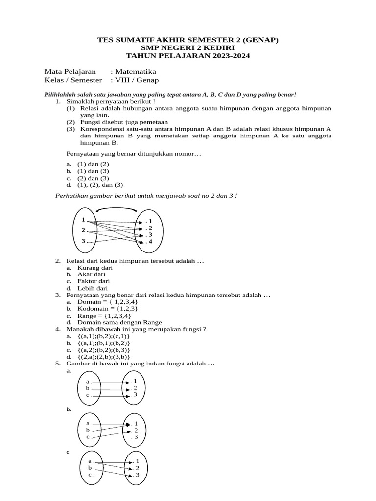 Soal Pas Matematika Kelas 8 Semester Genap | PDF