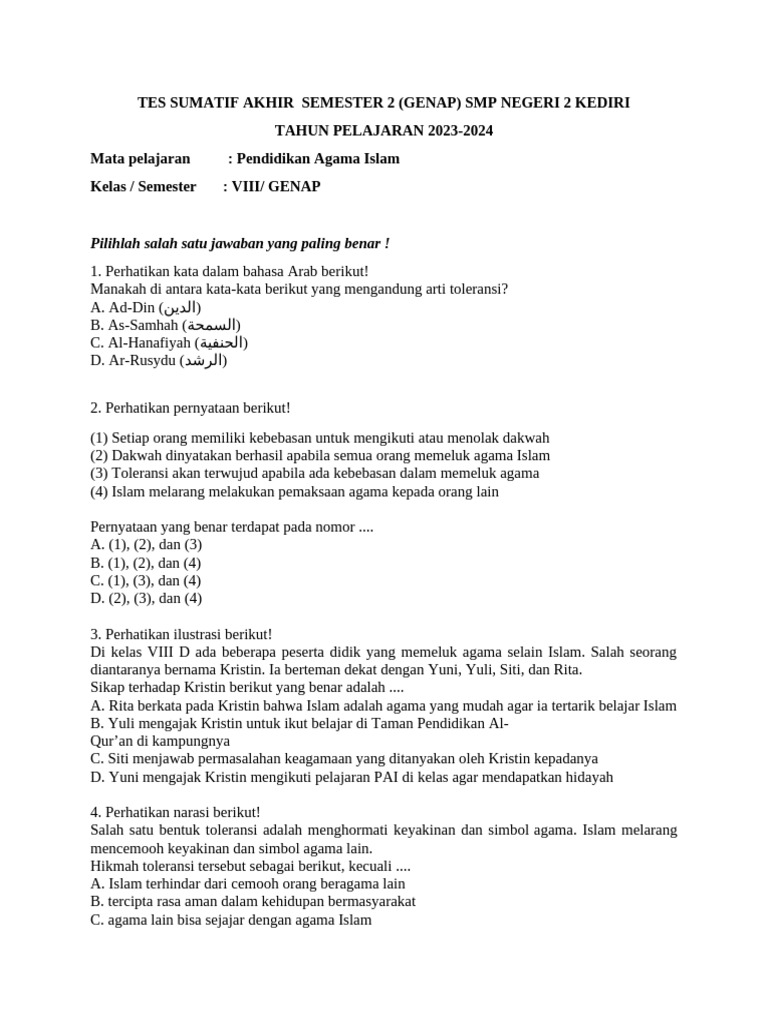 Soal Pat Pai Kelas 8 Semester 2 | PDF