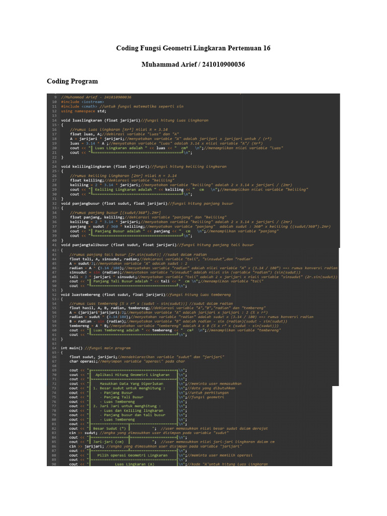 (Coding Fungsi Geometri) Tugas Pertemuan 6 Dasar Komputer Dan Pemrograman - Muhammad Arief | PDF