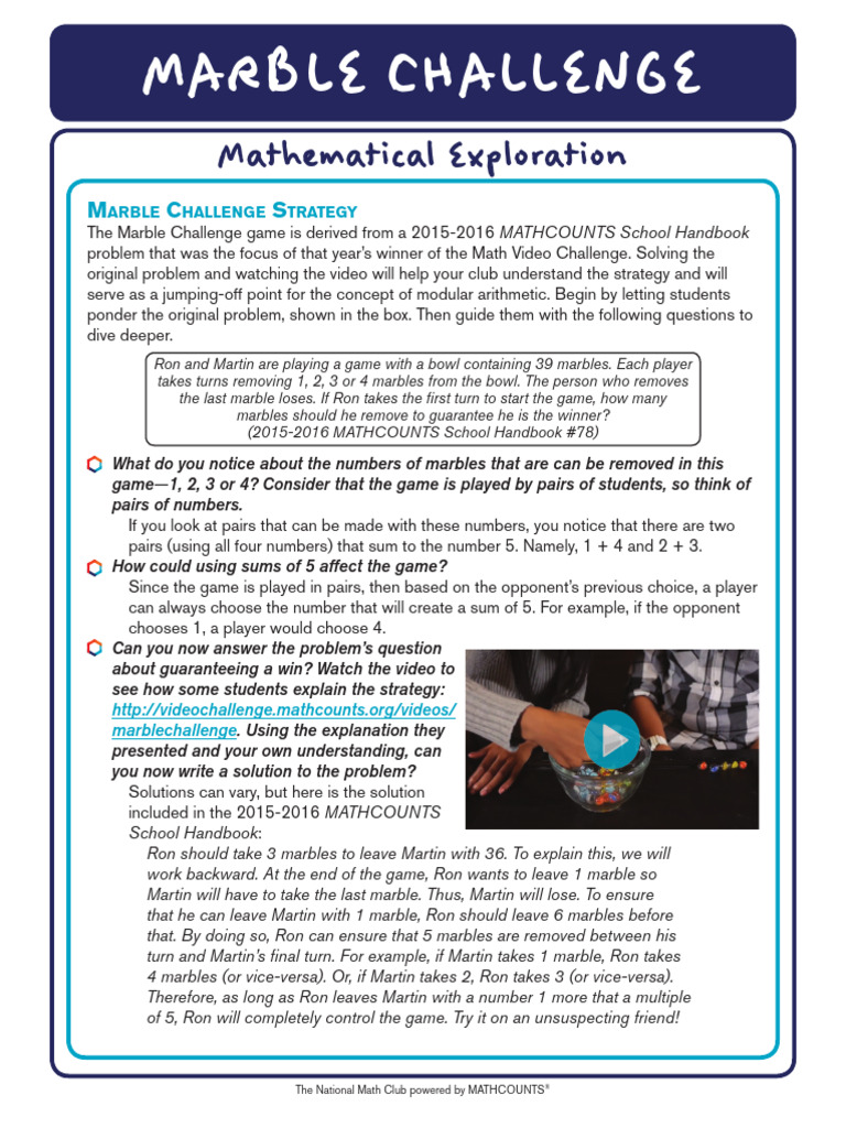Marble Challenge - Math Exploration | PDF | Arithmetic | Mathematics