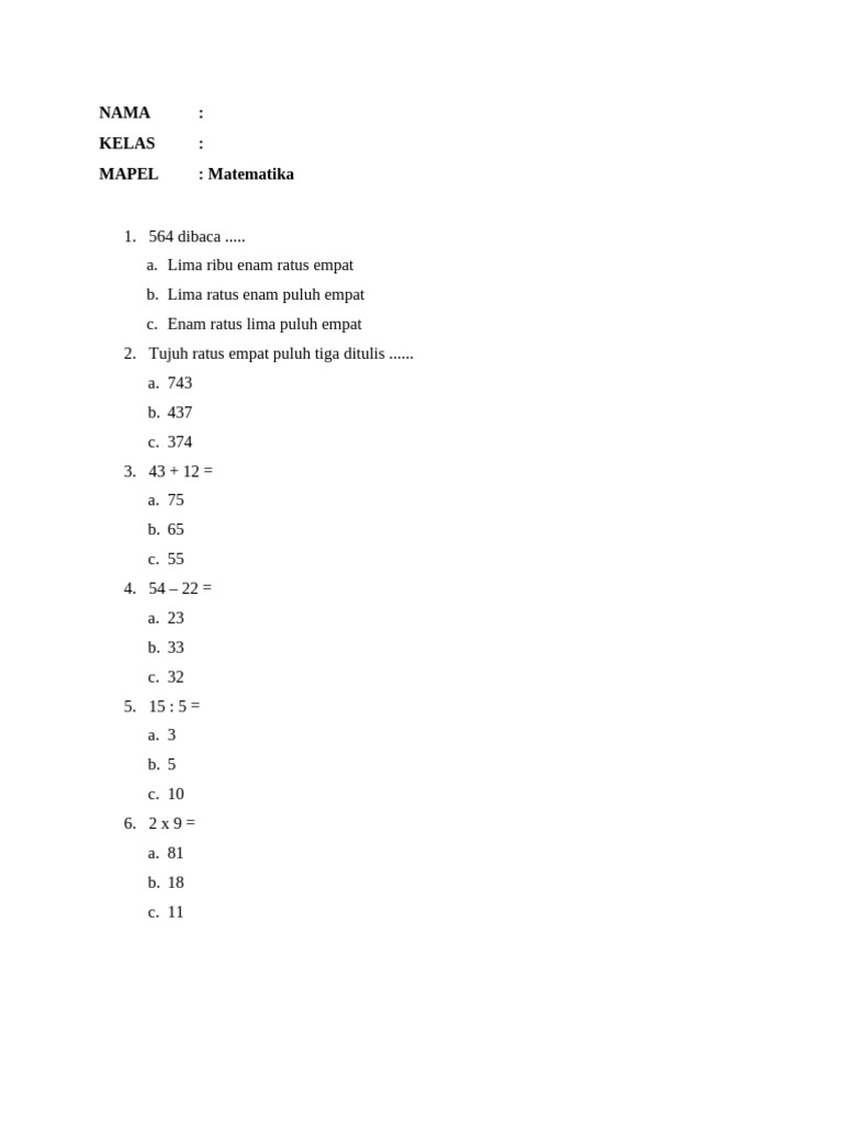 Mapel Matematika | PDF
