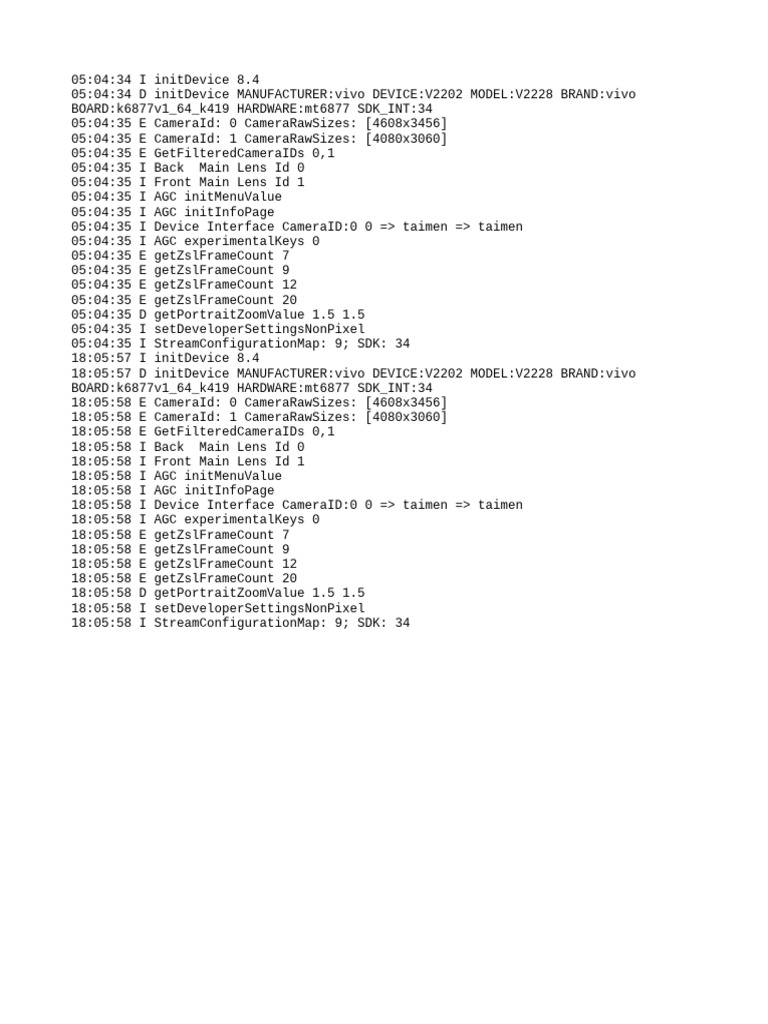 Vivo V2202 Camera Initialization Log | PDF